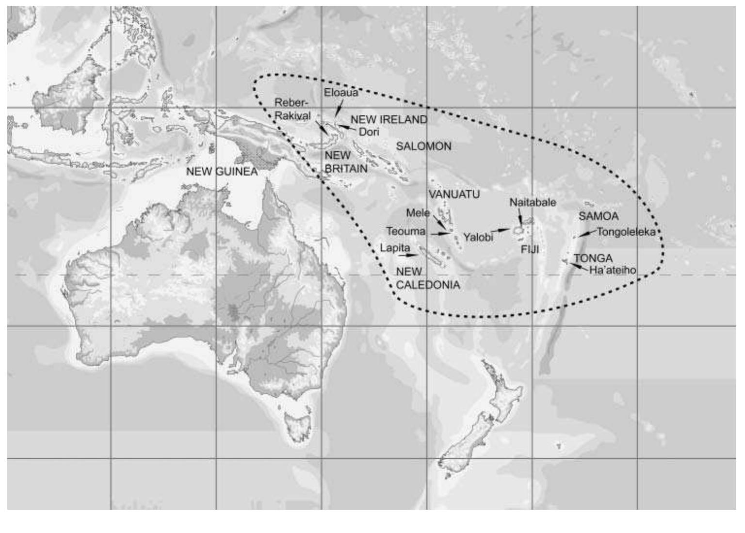 Map of southwest pacific islands showing lapita-associated