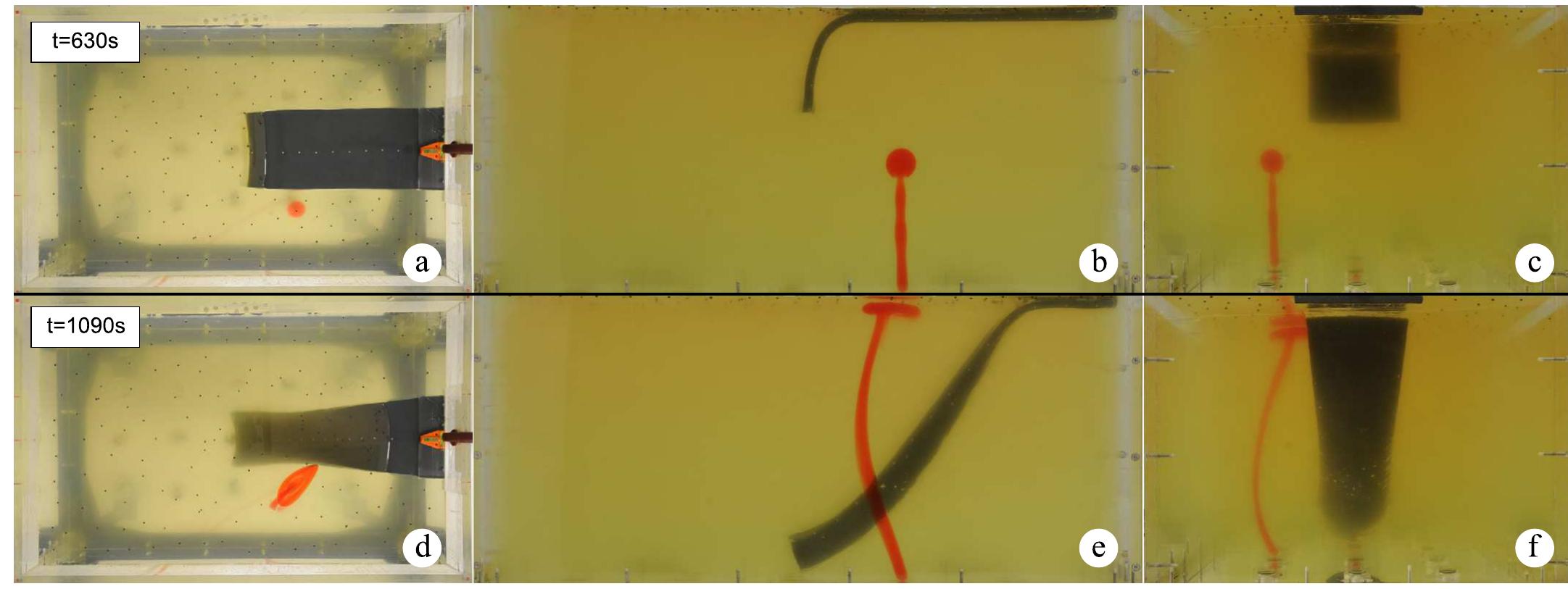 Two stages of the side-plume experiment 19 showing the