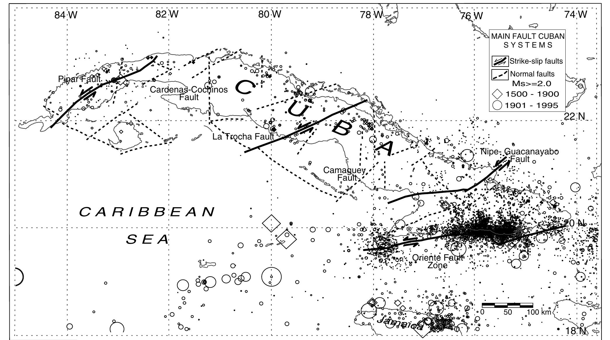 Map of the principal faults in cuba (modified from