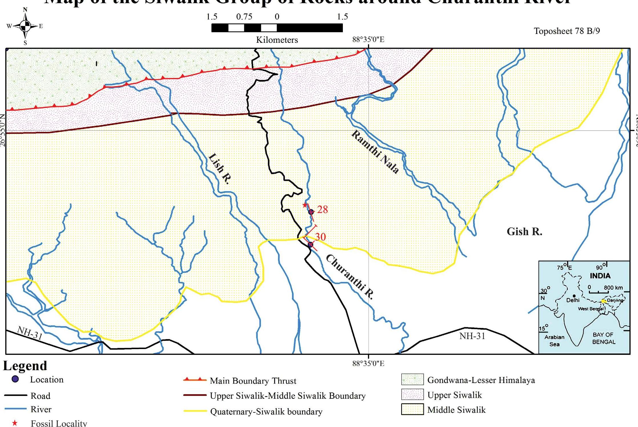 Detailed map of the siwalik rocks of the study area around