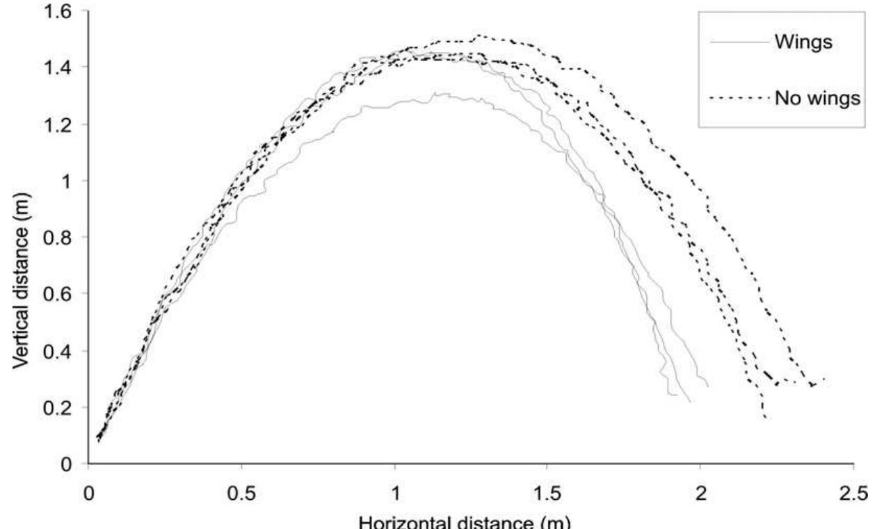 Graph showing the trajectories followed by glumper’s centre