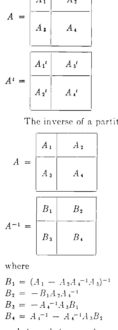 The transpose of a partitioned matrix is shown below. >