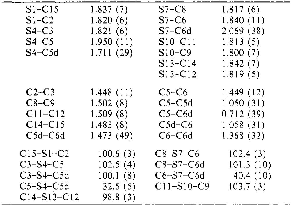 Vi. bond lengths (a) and selected angles (deg) for