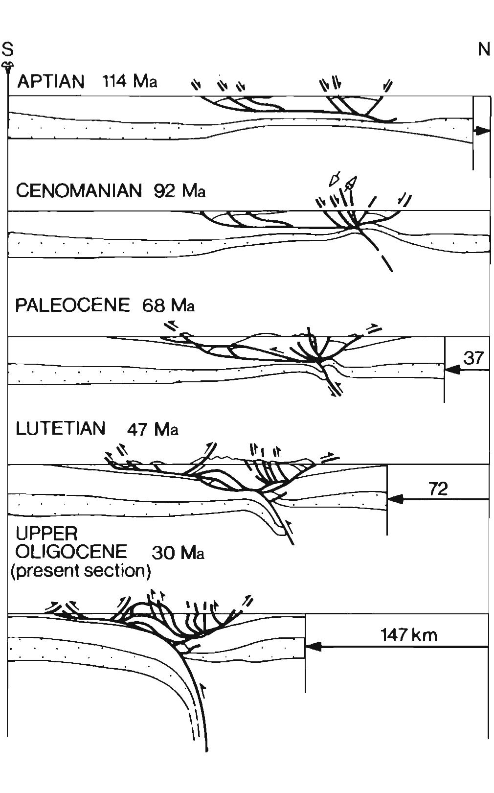 Evolution of the pyrenean crust along the ecors profile from