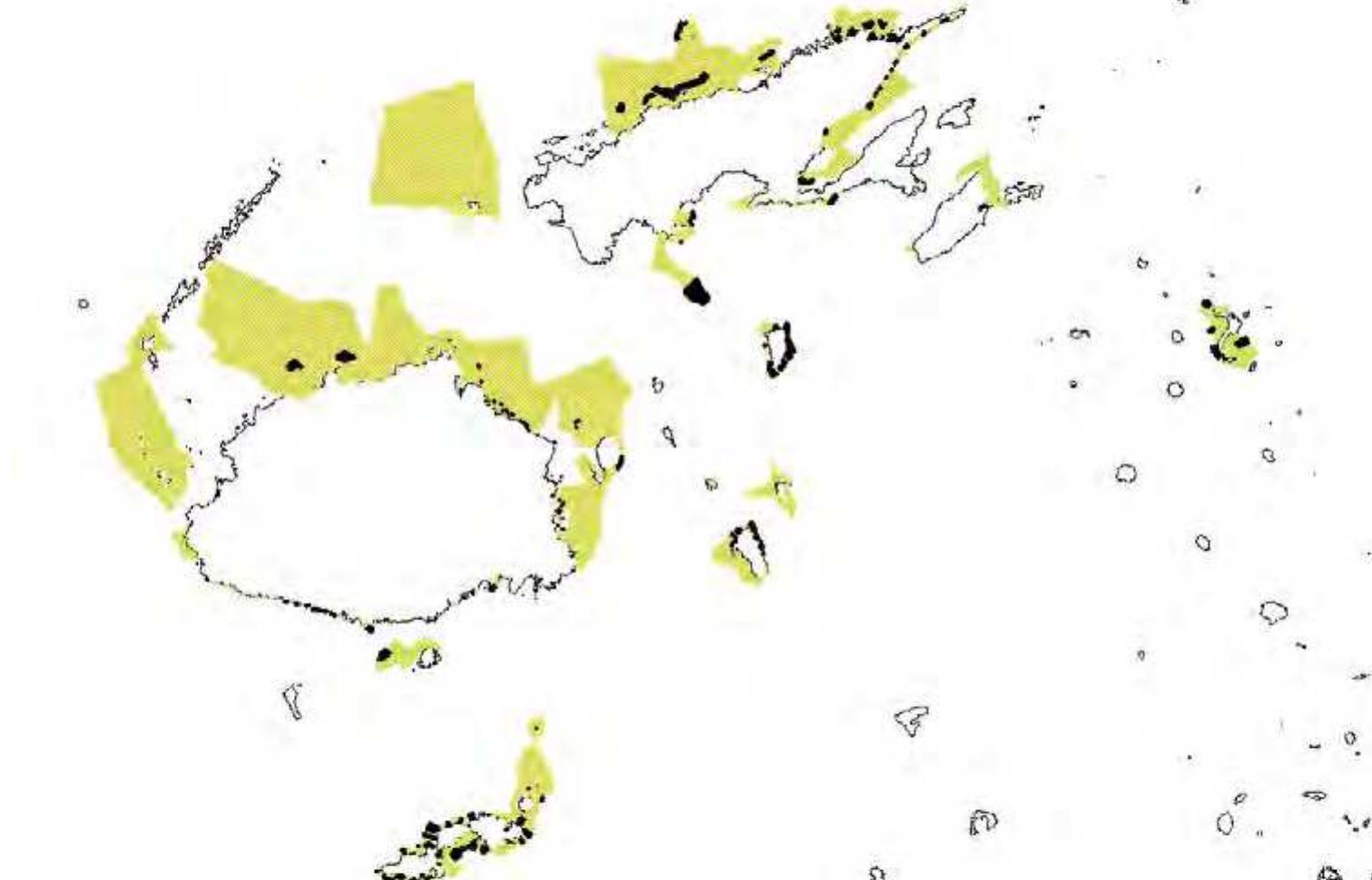 Map showing location of 217 marine managed areas (shaded)