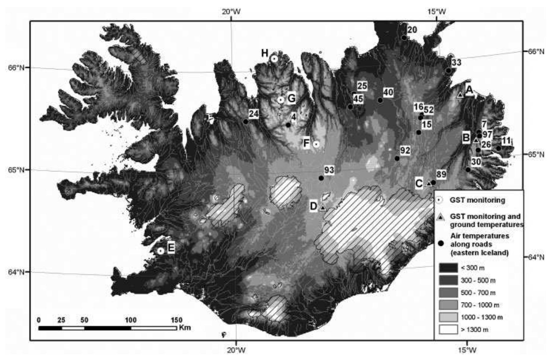| location map showing elevations in iceland (grey scale)