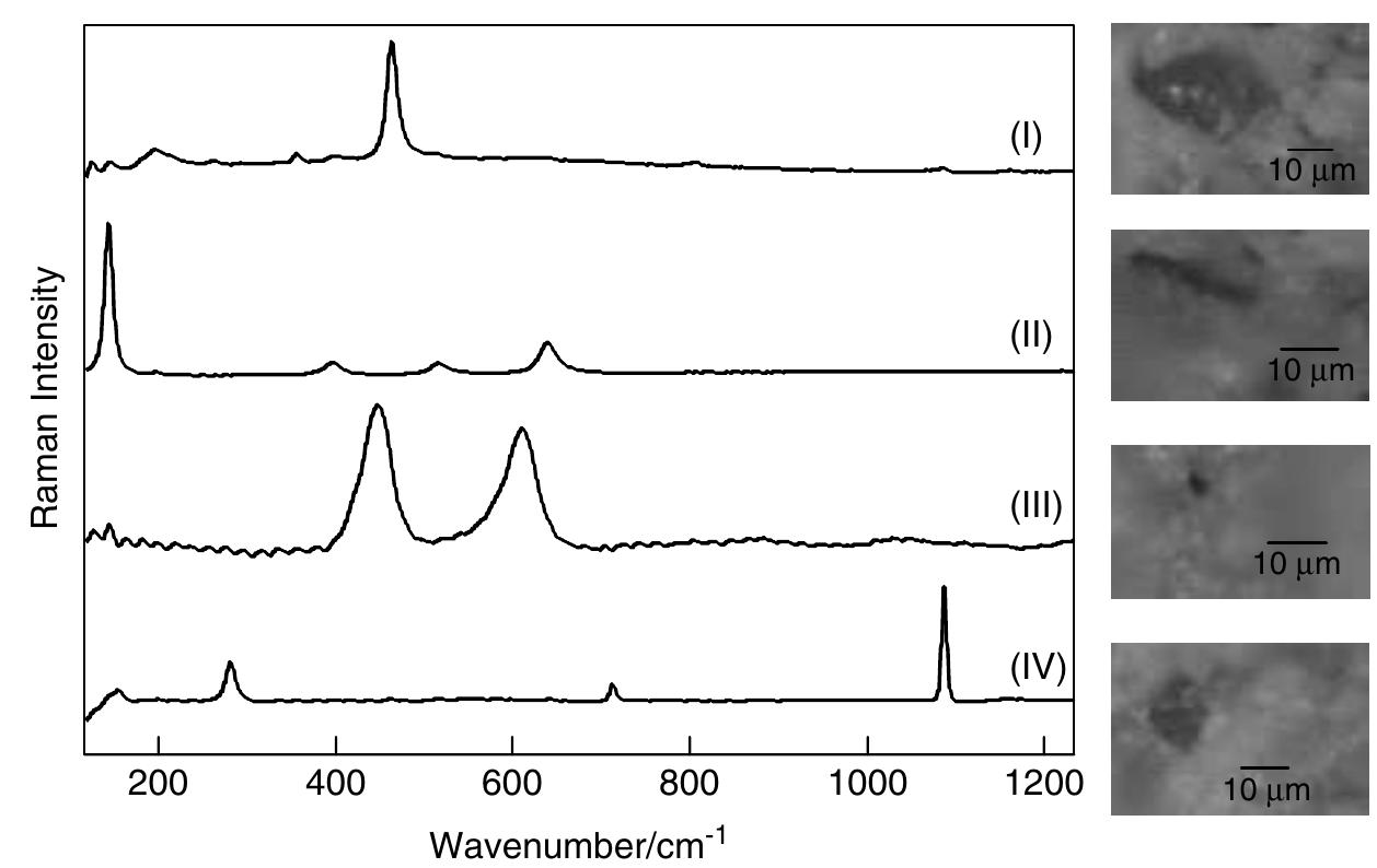 Raman spectra of (i) w-quartz, (ii) anatase from sample b,