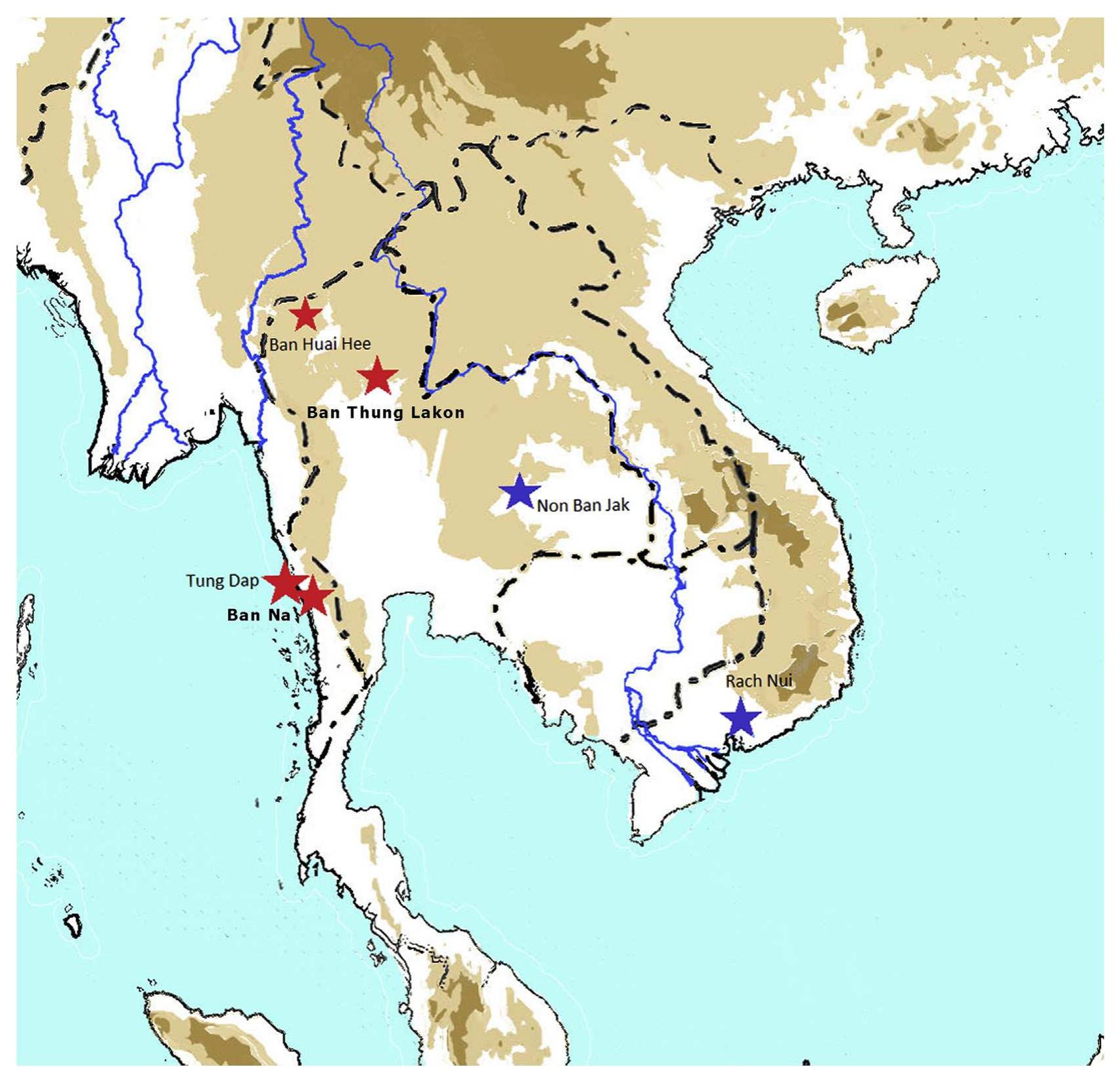 Map of south east asia showing modern and archaeological
