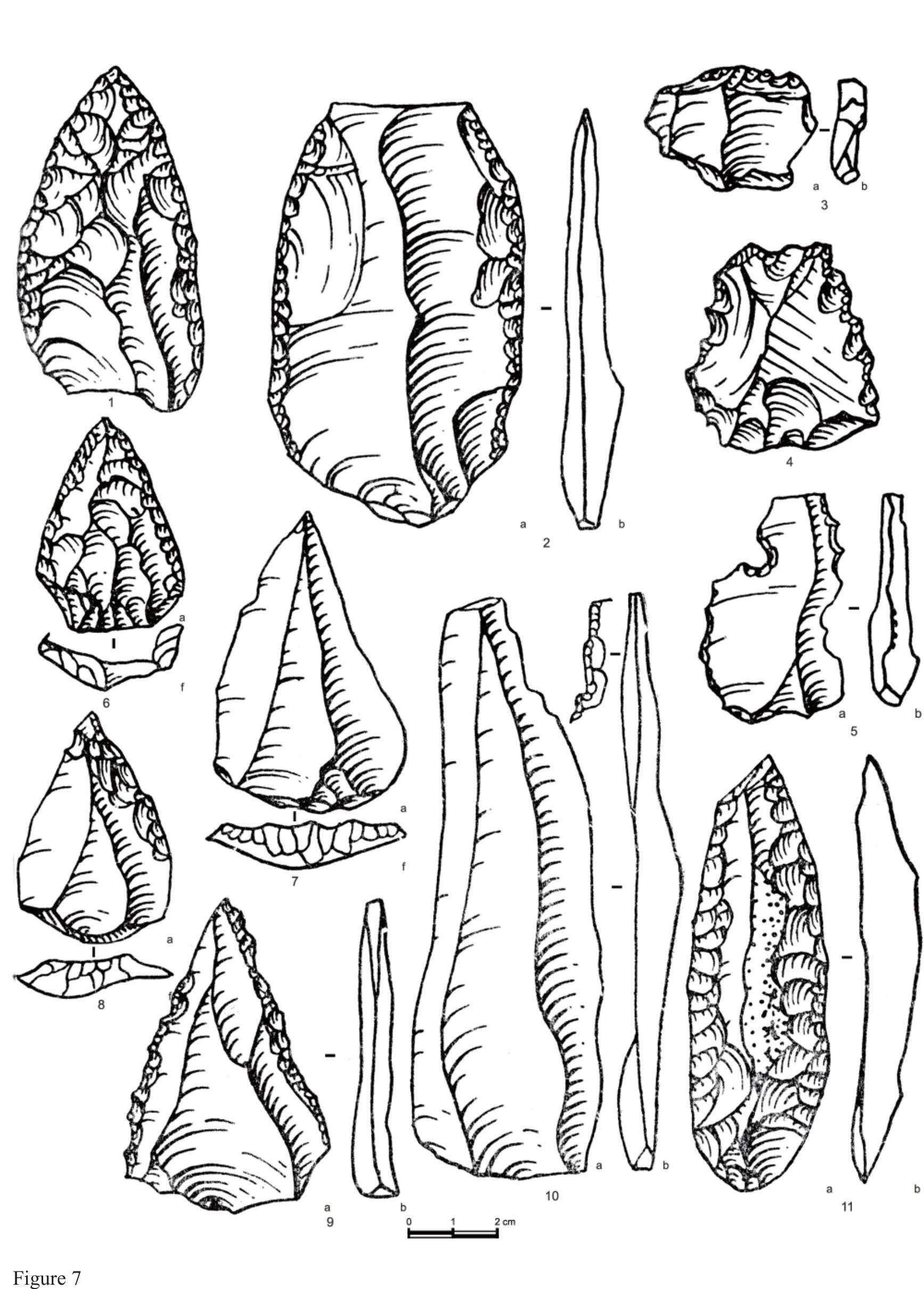 Lusakert-1 cave. drawings of obsidian lithic artifacts from