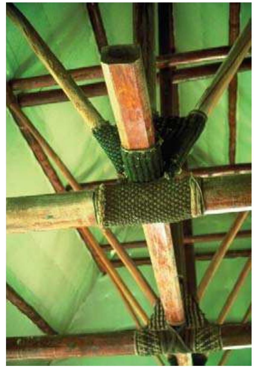 Beautifully lashed joints of a roof structure on bau island
