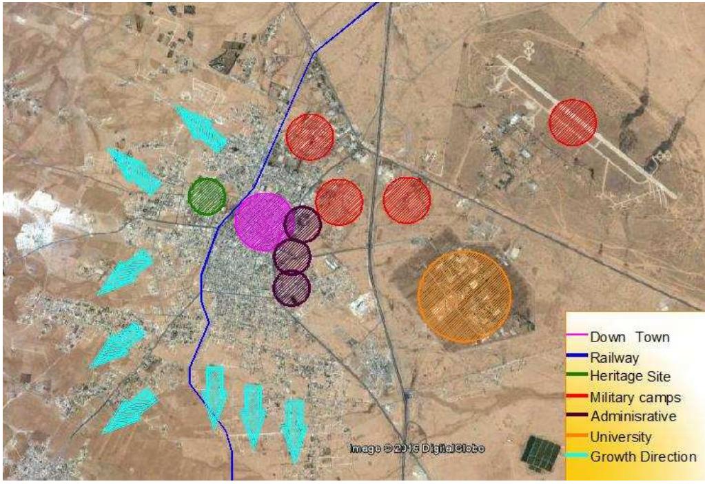 An aerial view in 2014 shows urban growth poles and future