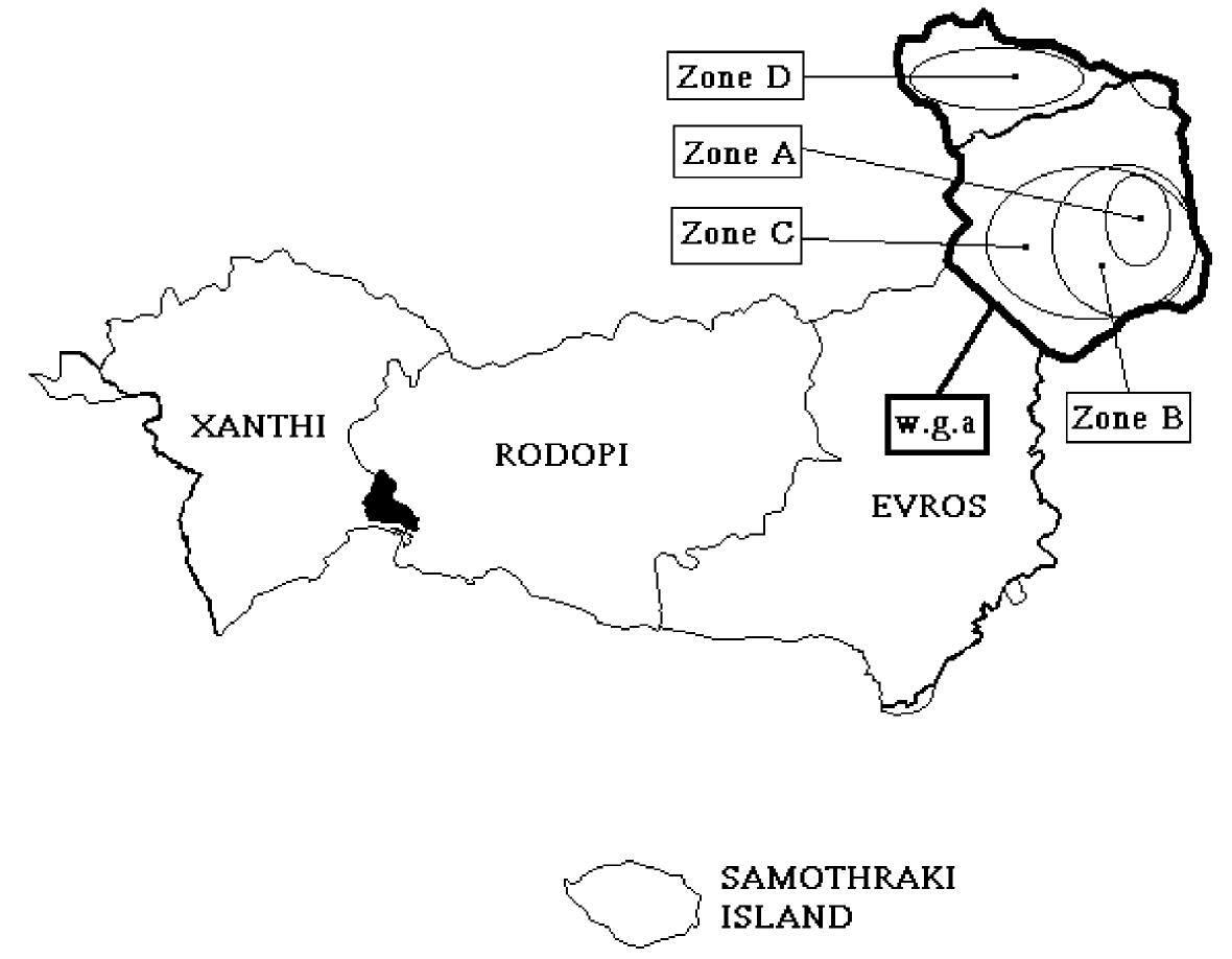 Wide geographical area (w.g.a.) and its four interior zones