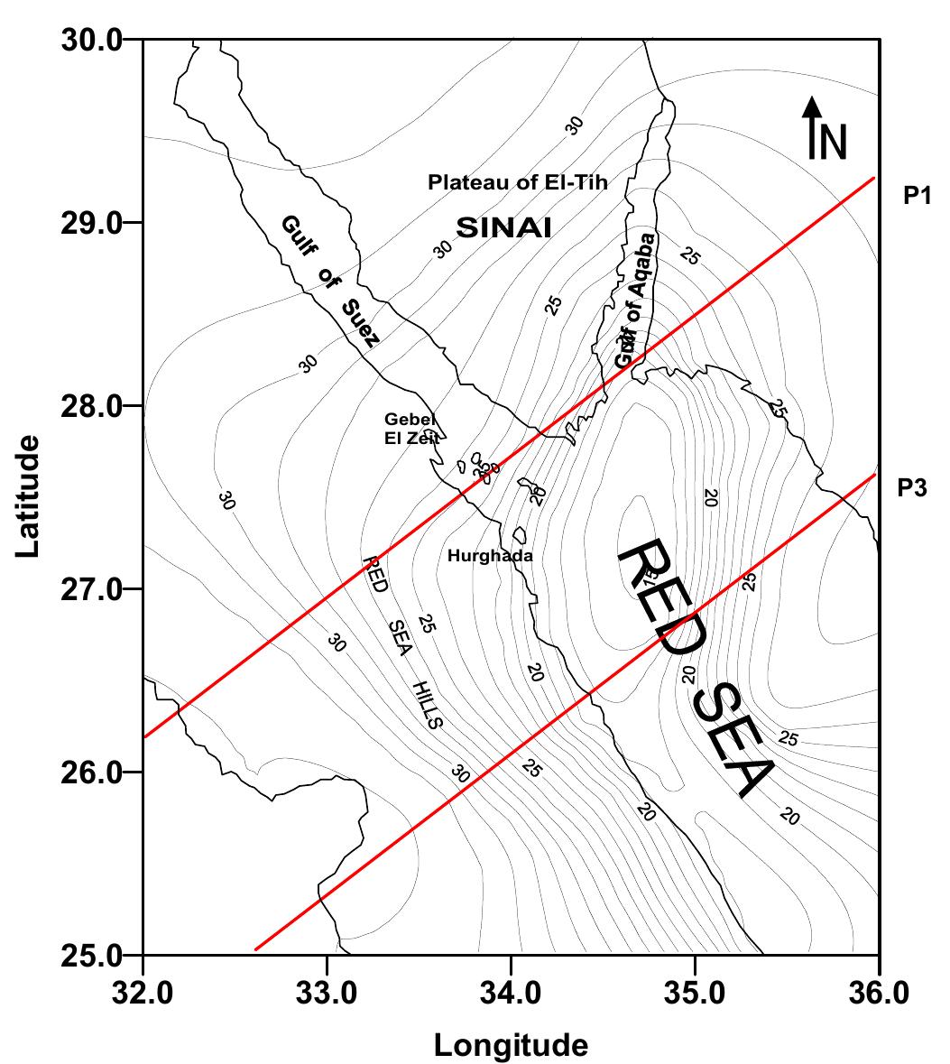 Moho depth map of the northern red sea region, after saleh