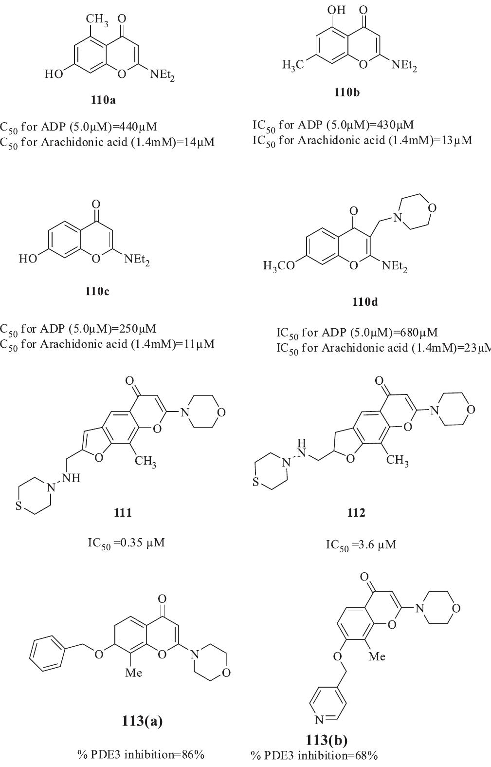 Structures of compounds with anti-platelet activity.