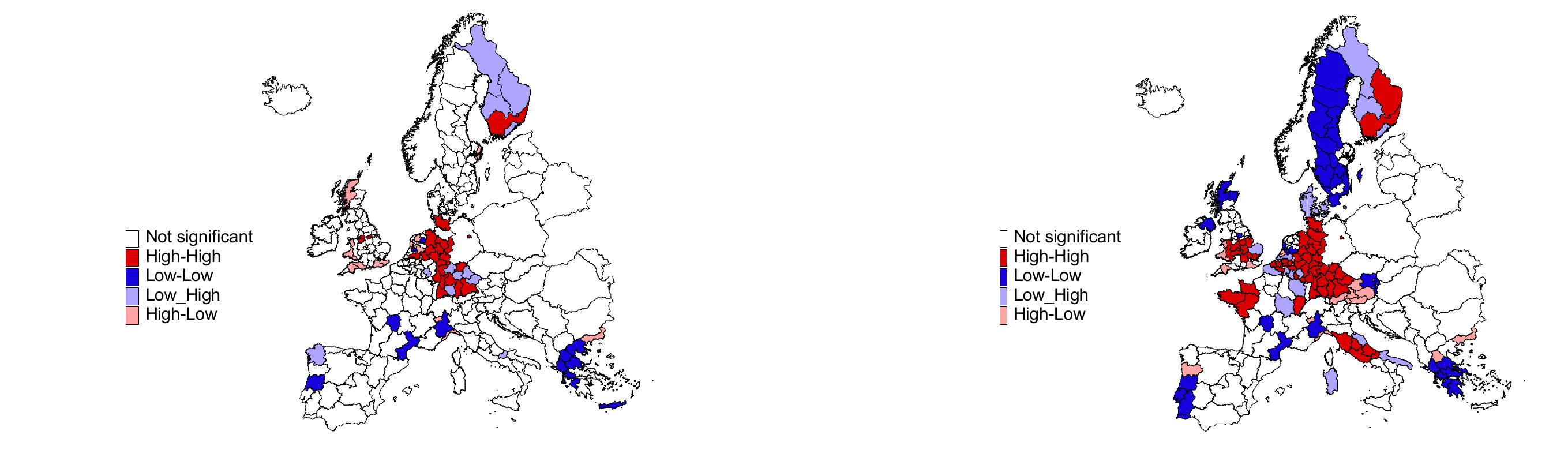 S 2a and 2b: moran’s significance map for the industry-mix