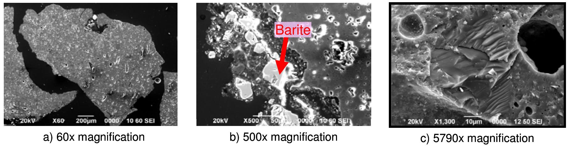 Scanning electron photomicrographs of dbm-altered cuttings.