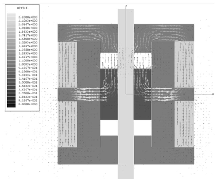 Single valve actuator magnetic field vectors. the plunger is