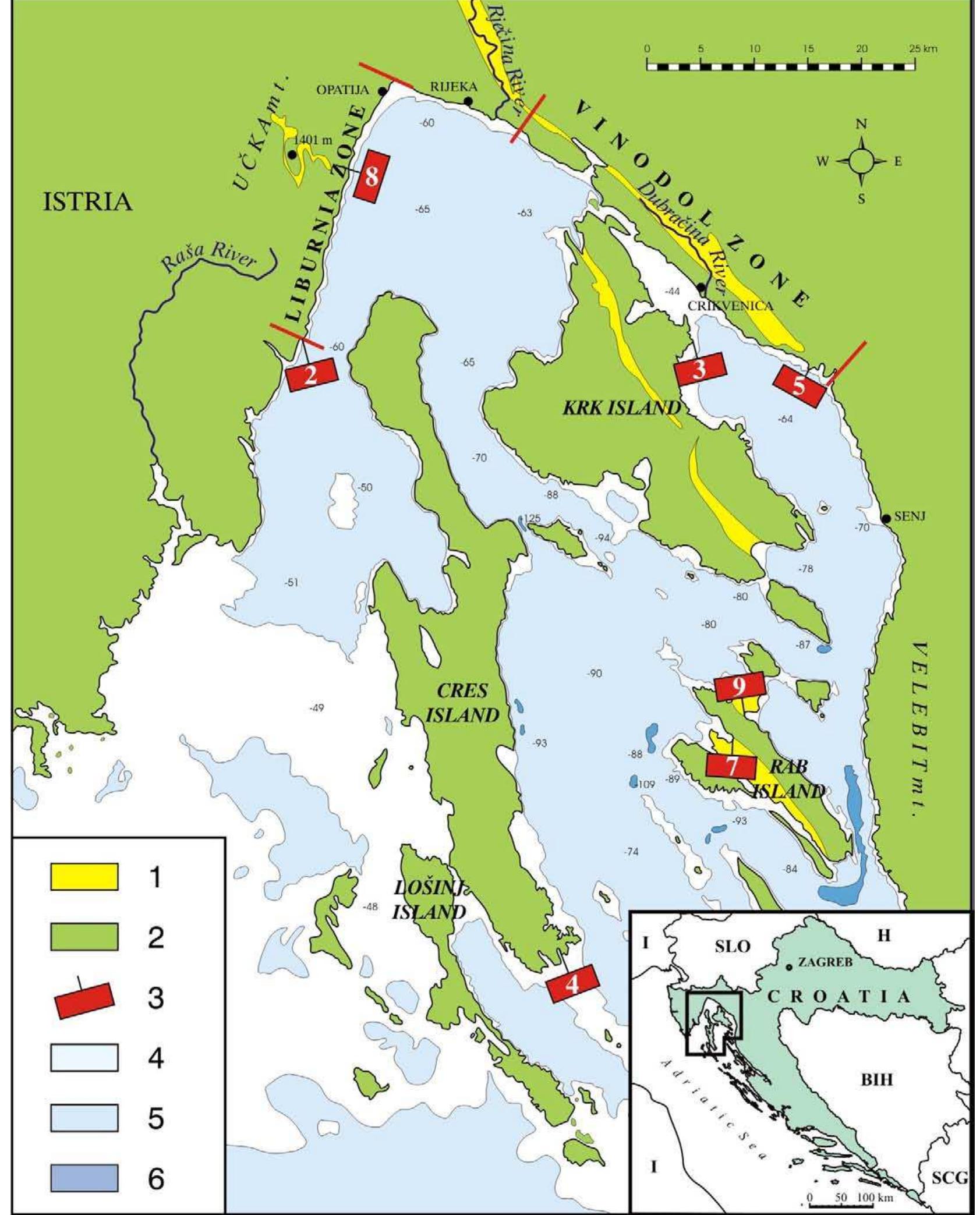 Simplified geological map of kvarner area with location map.