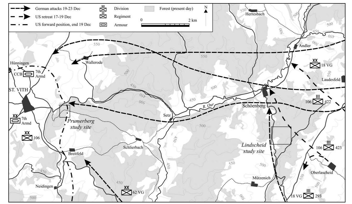 Map of the st vith / schéenberg area showing main axes of