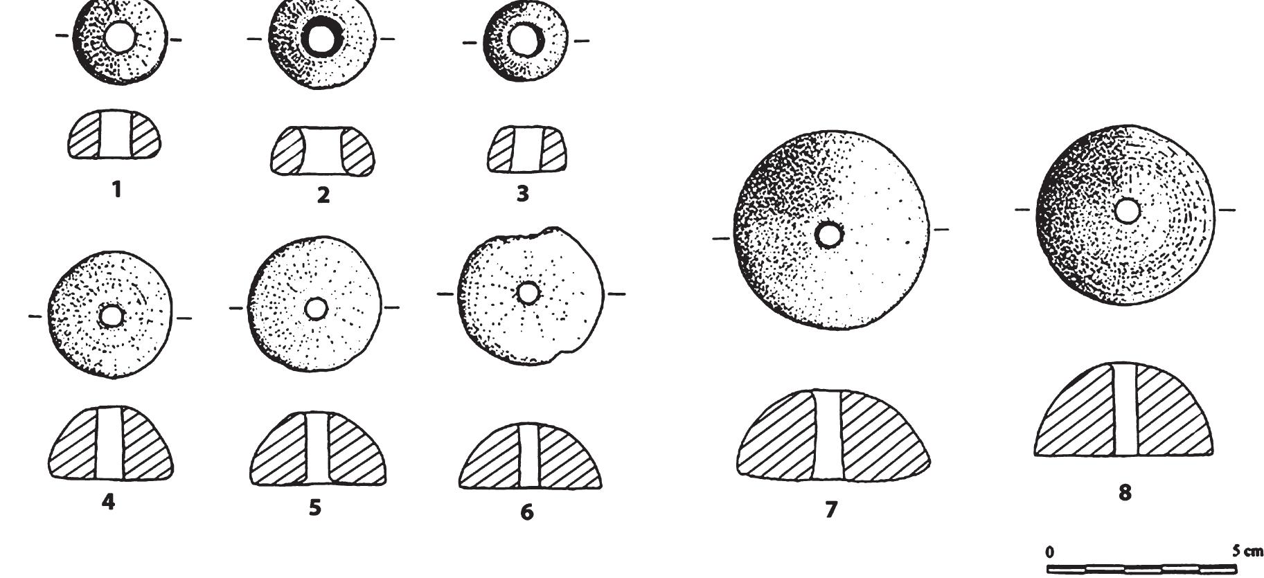 3. stone spindle-whorls from royal palace g and building p4