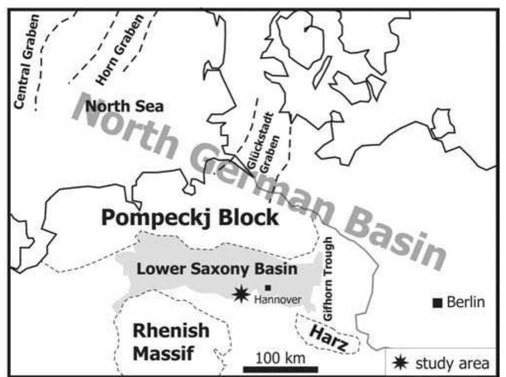 Map of the north german basin, showing the location of the