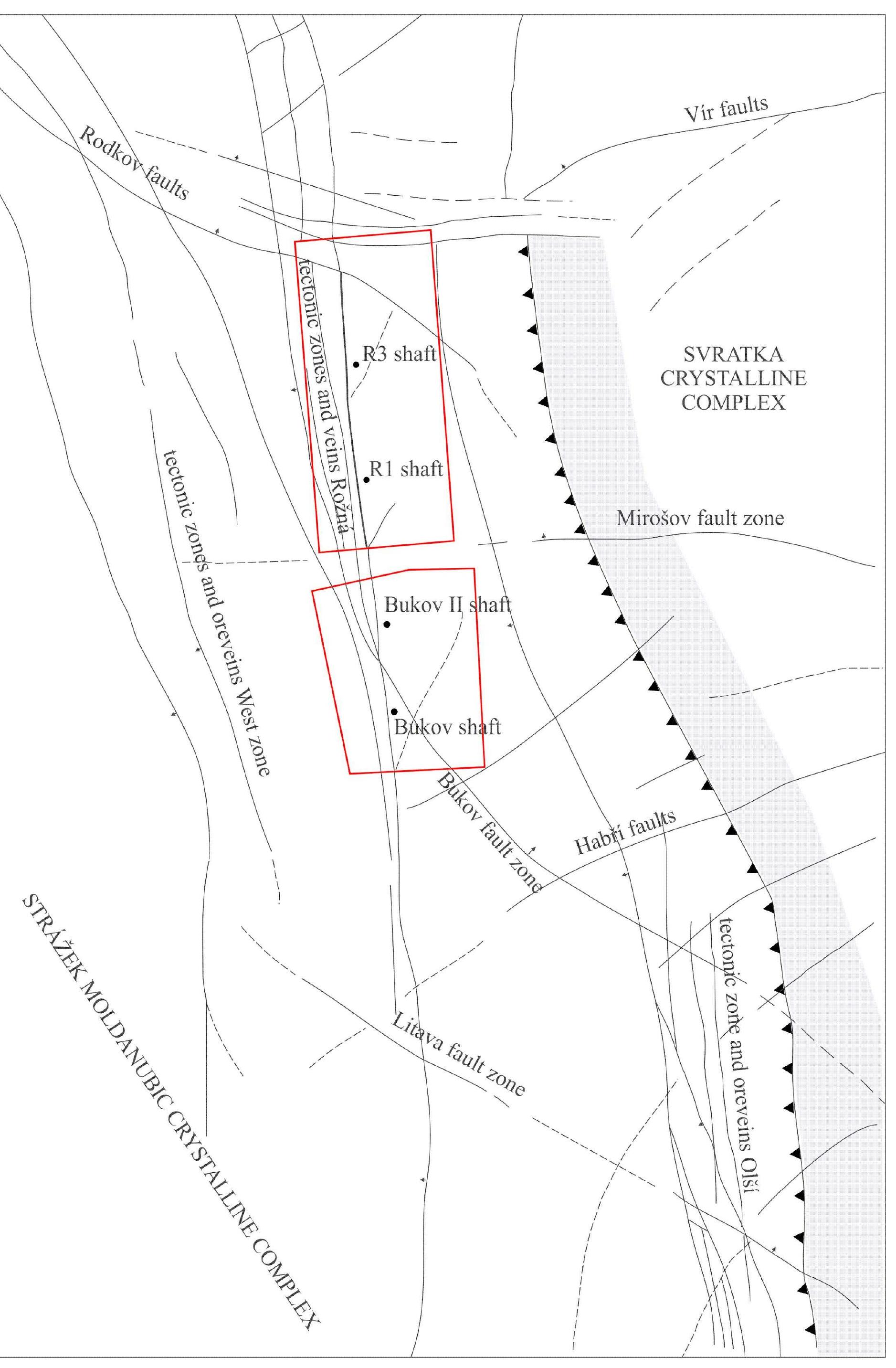 Schematic map of main fault structures in the area of the