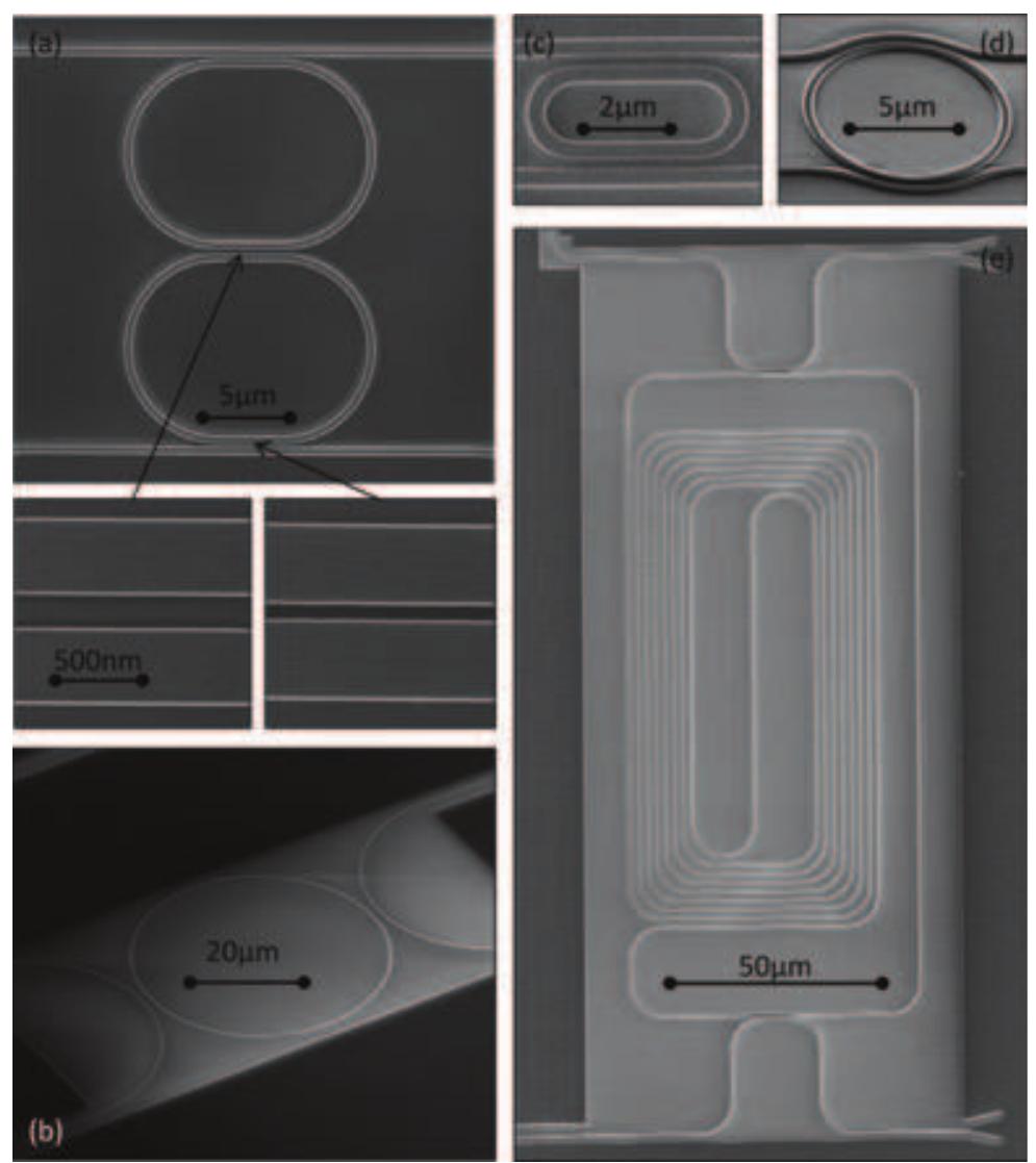 Examples of silicon ring resonators. (a) double ring