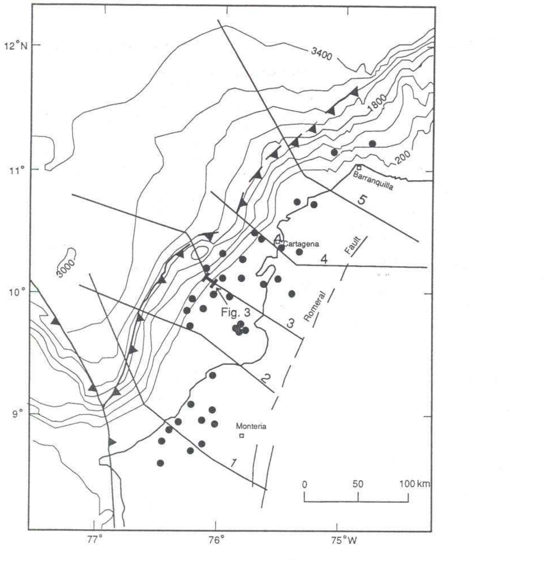 Map showing the distribution of mud domes and volcanoes and