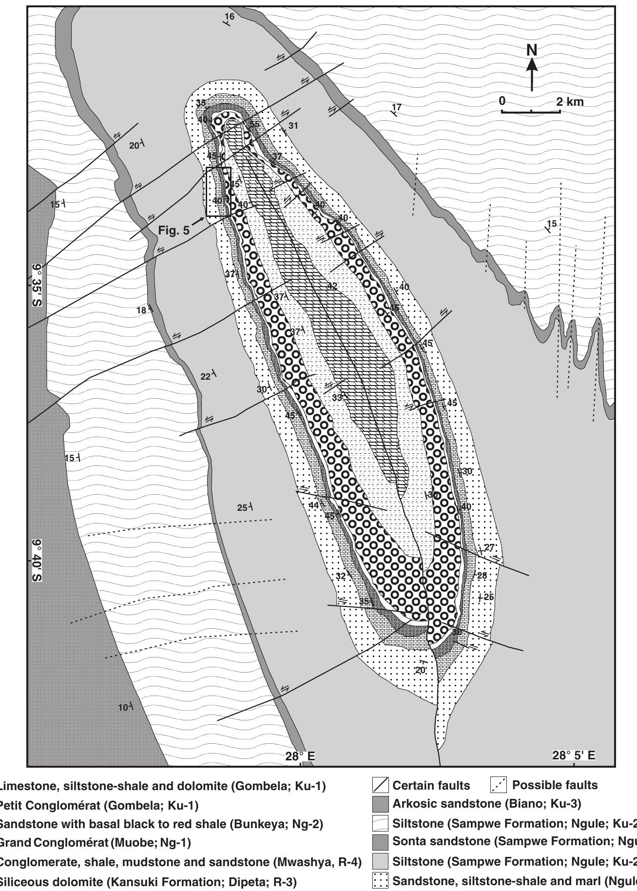 Fic. 4. geologic map of the lufukwe anticline, compiled from
