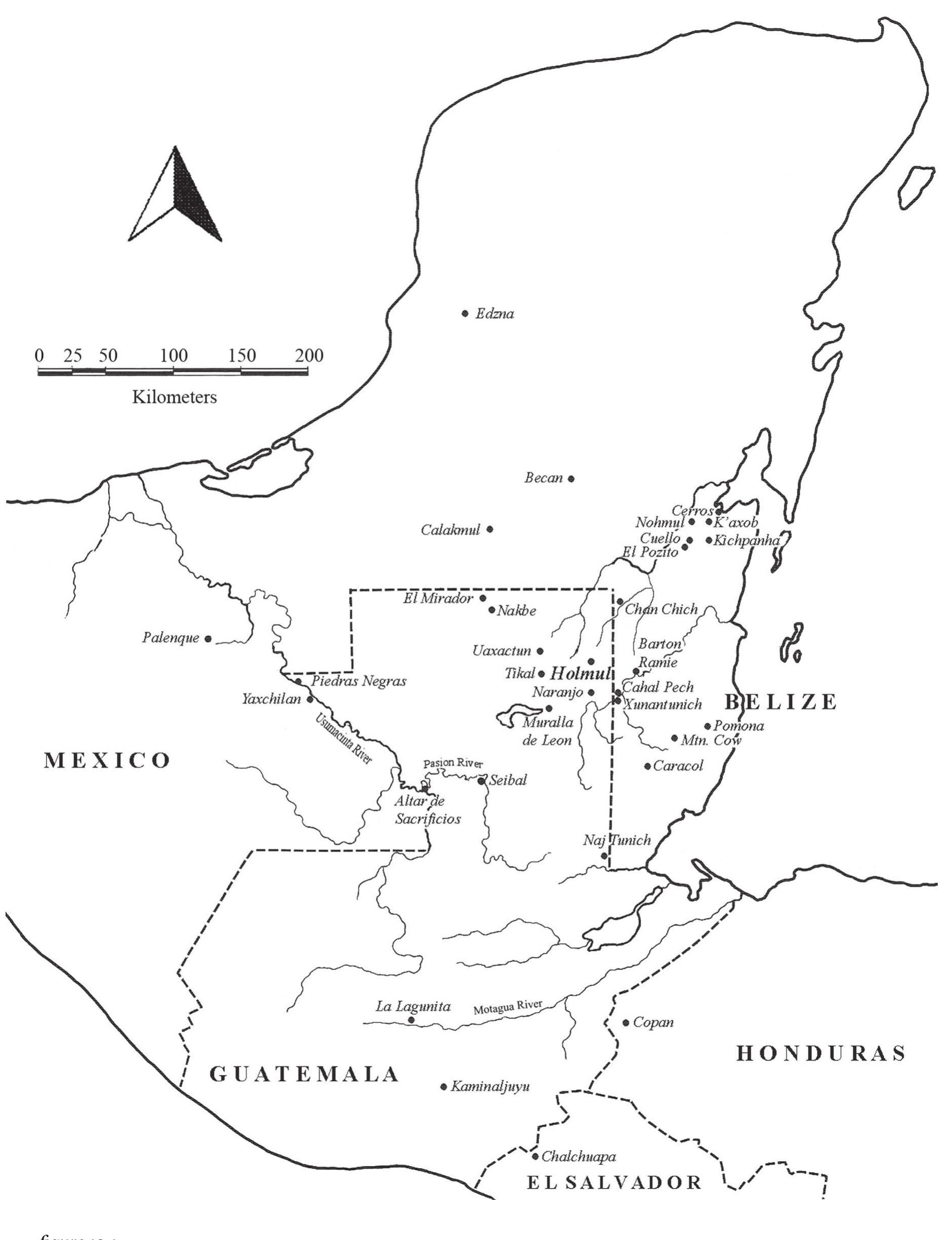 Map of the maya lowlands, showing locations of sites