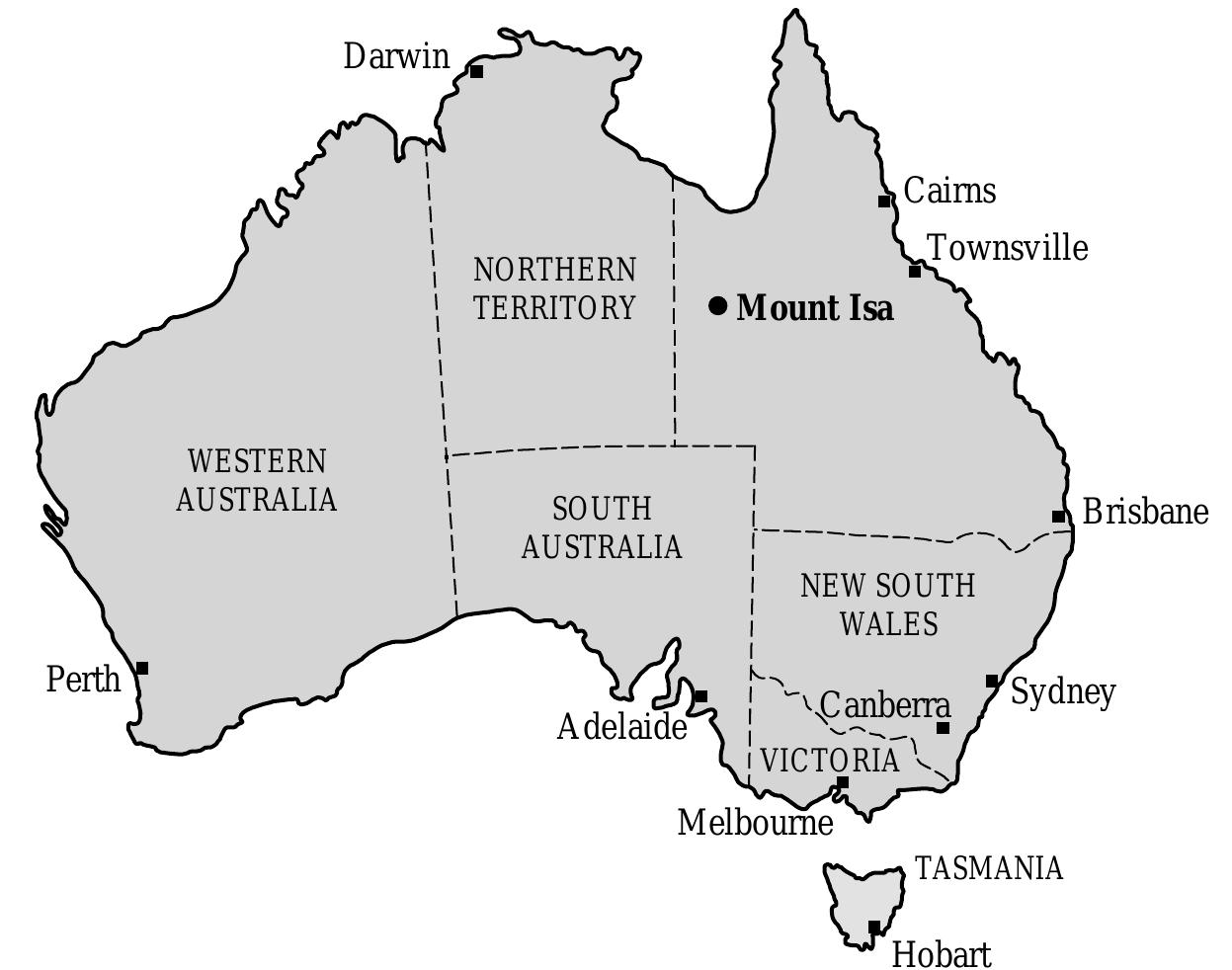 Location map of mount isa, in queensland, australia.