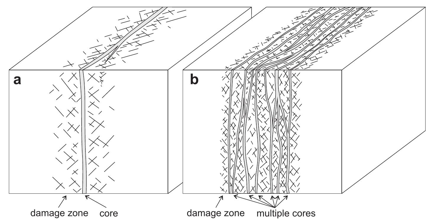 Typical fault zone structures. (a) shows a single