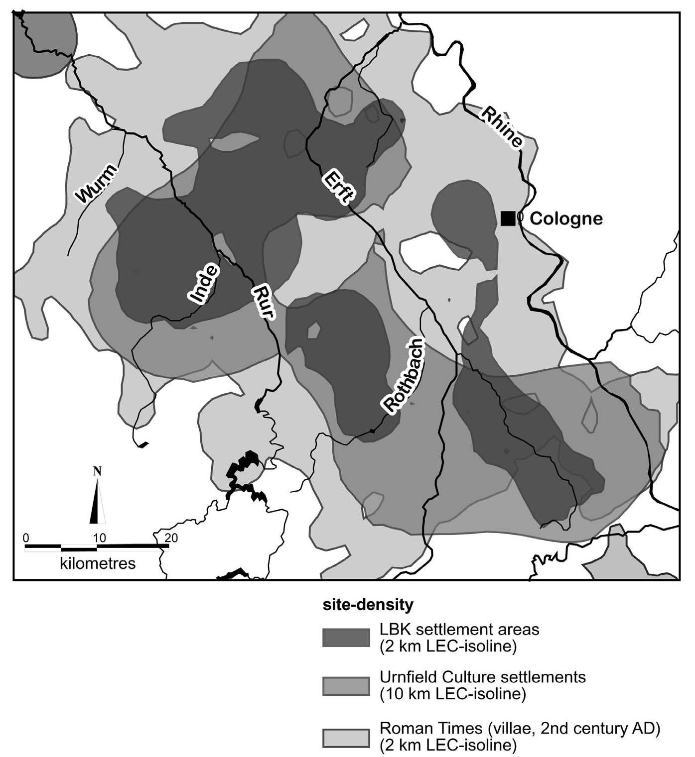 ‘igure 2. optimal isolines for the bandkeramik, urnfield
