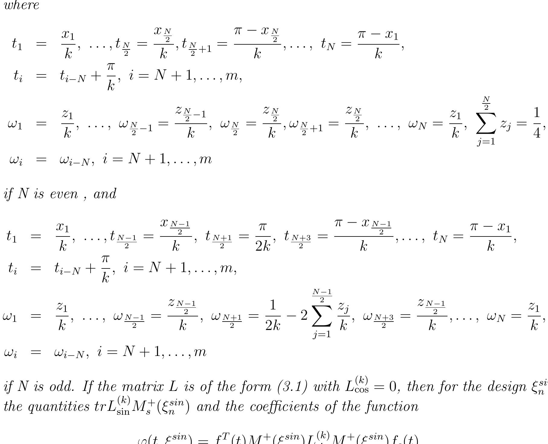 Figure 1 - Optimal designs for trigonometric regression