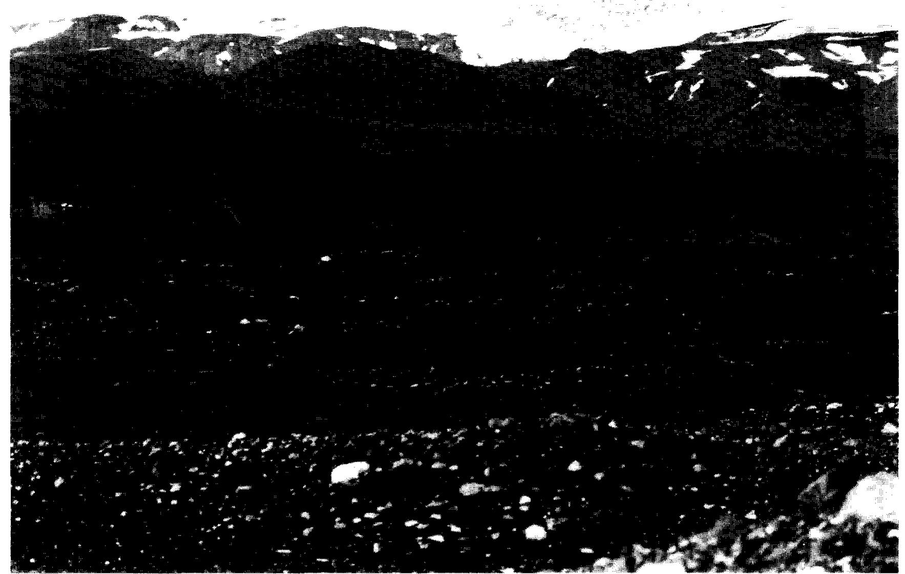 Hummocky surface of erosional bar on volcano-glacial