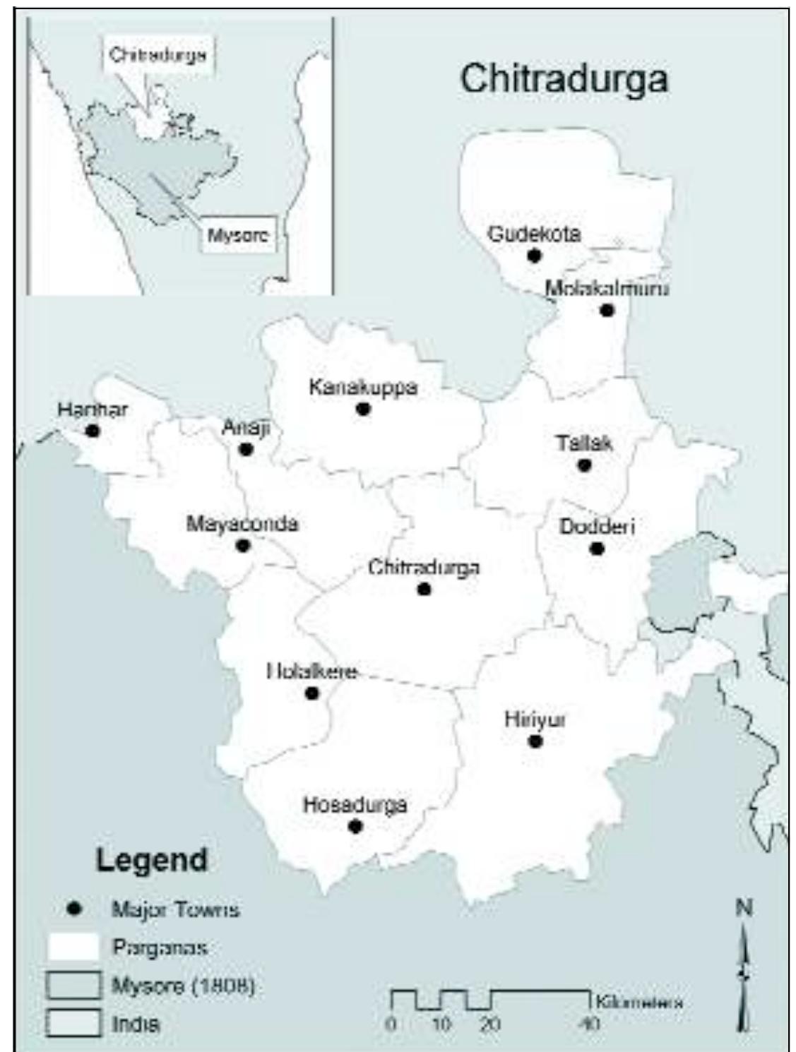 - map of chitradurga province. the mysore survey maps encode