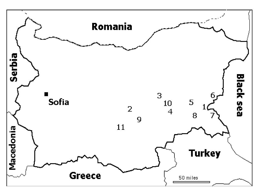 Map of bulgaria showing the archaeological sites with the