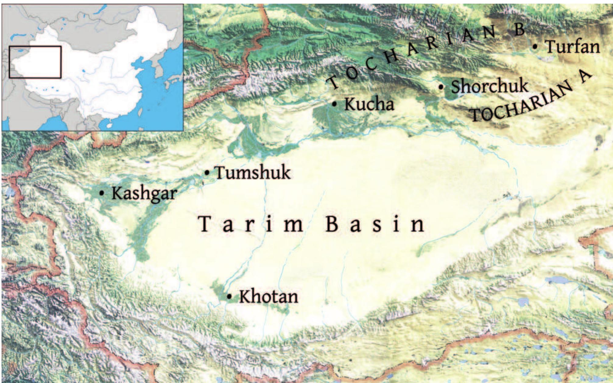 The find sites of the tocharian a and b manuscript