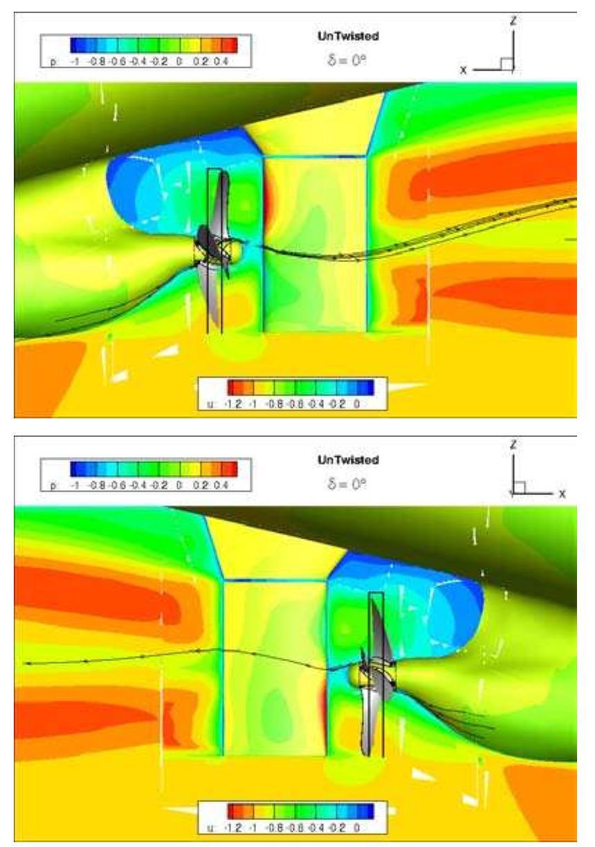 Vs = 10 knots, untwisted rudder at angle 6 = 0°. axial