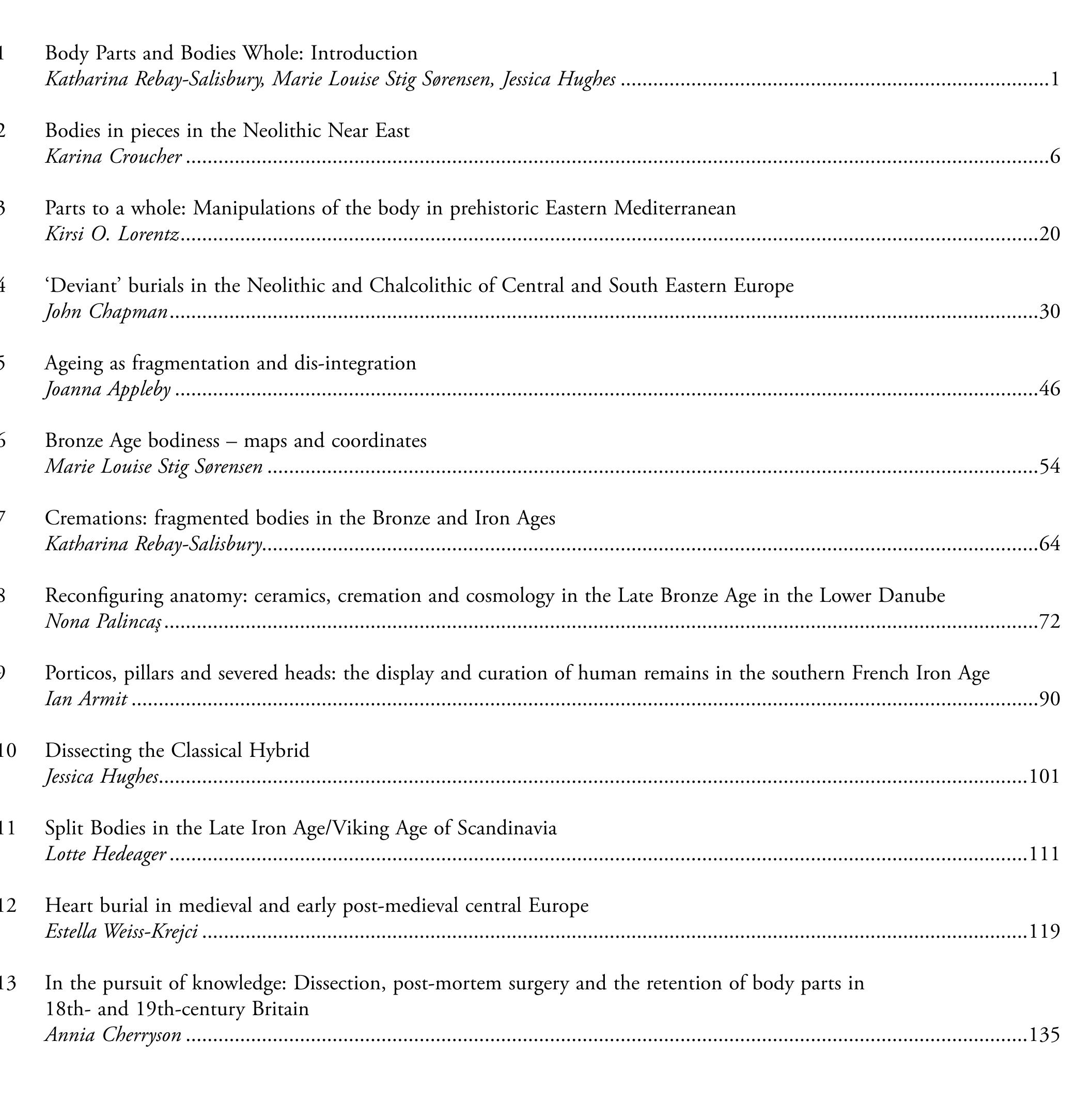 Table 1 - Body Parts and Bodies Whole