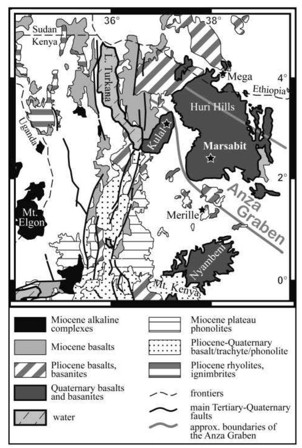 Simplified geological map showing the distribution of