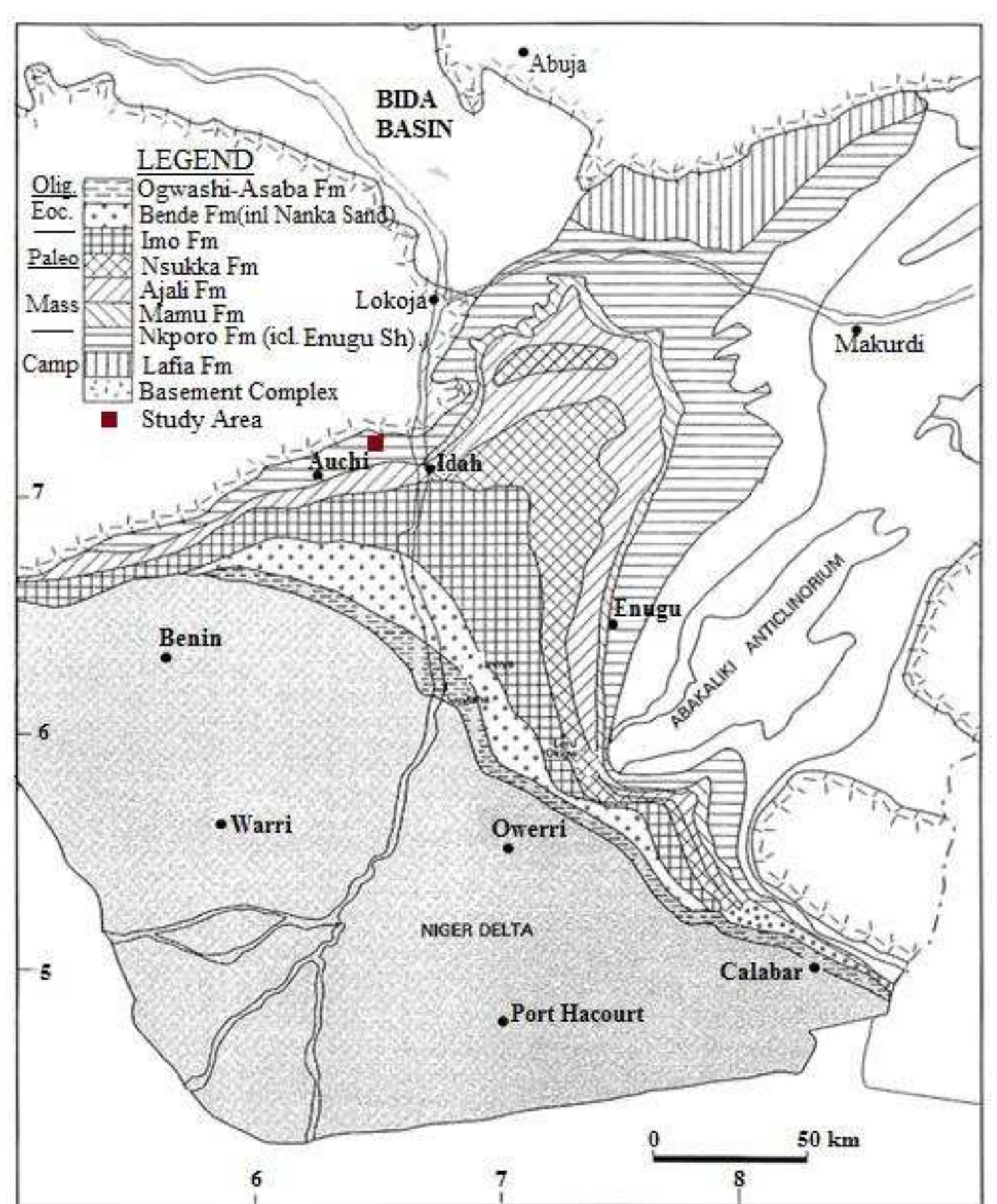Geological map of anambra basin showing the a rea of study