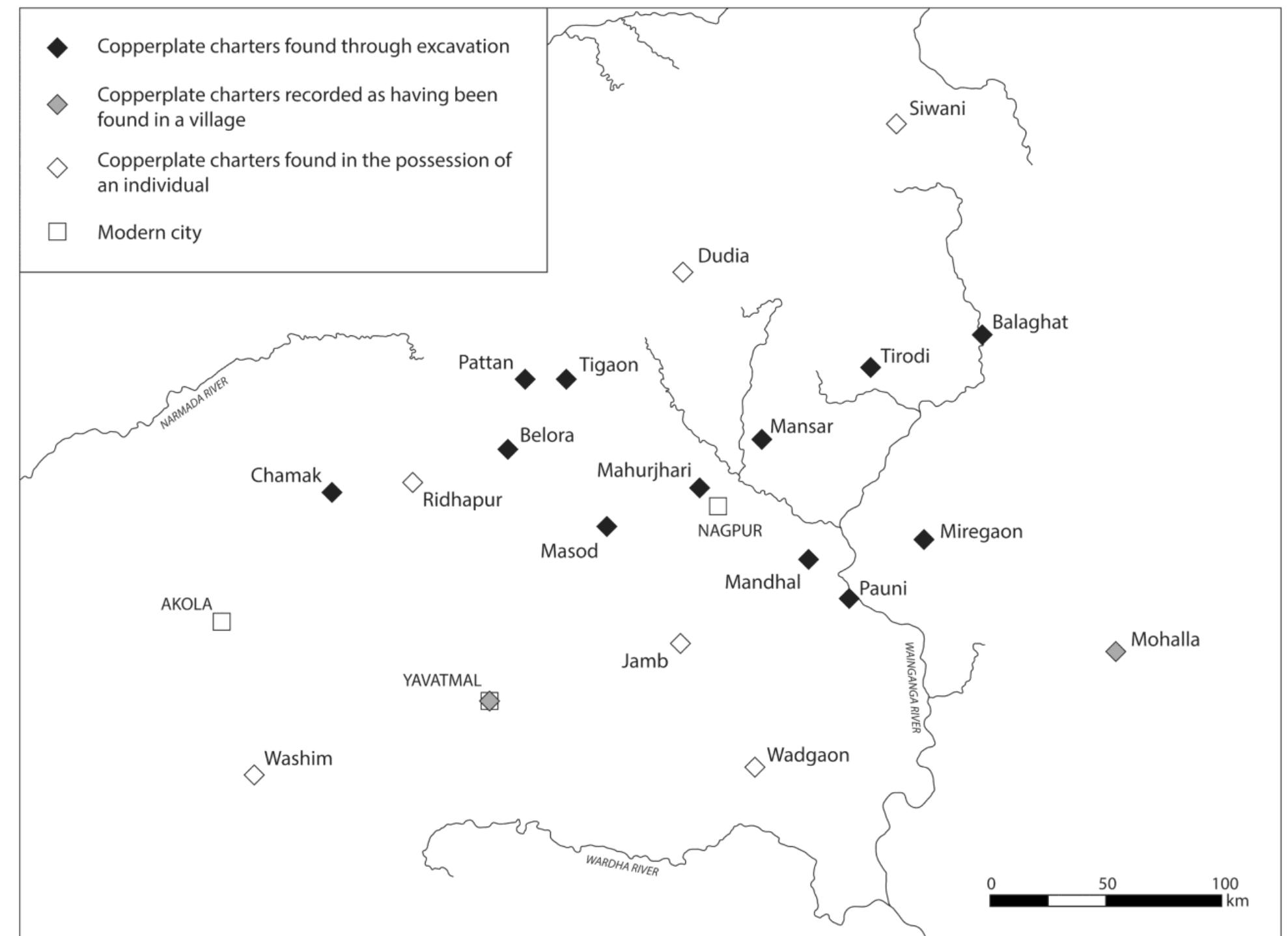 Map showing the locations of the find spots of copperplates