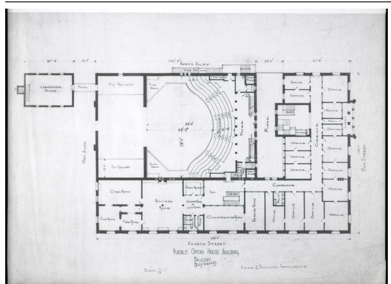 Pueblo opera house block and service building, plan of