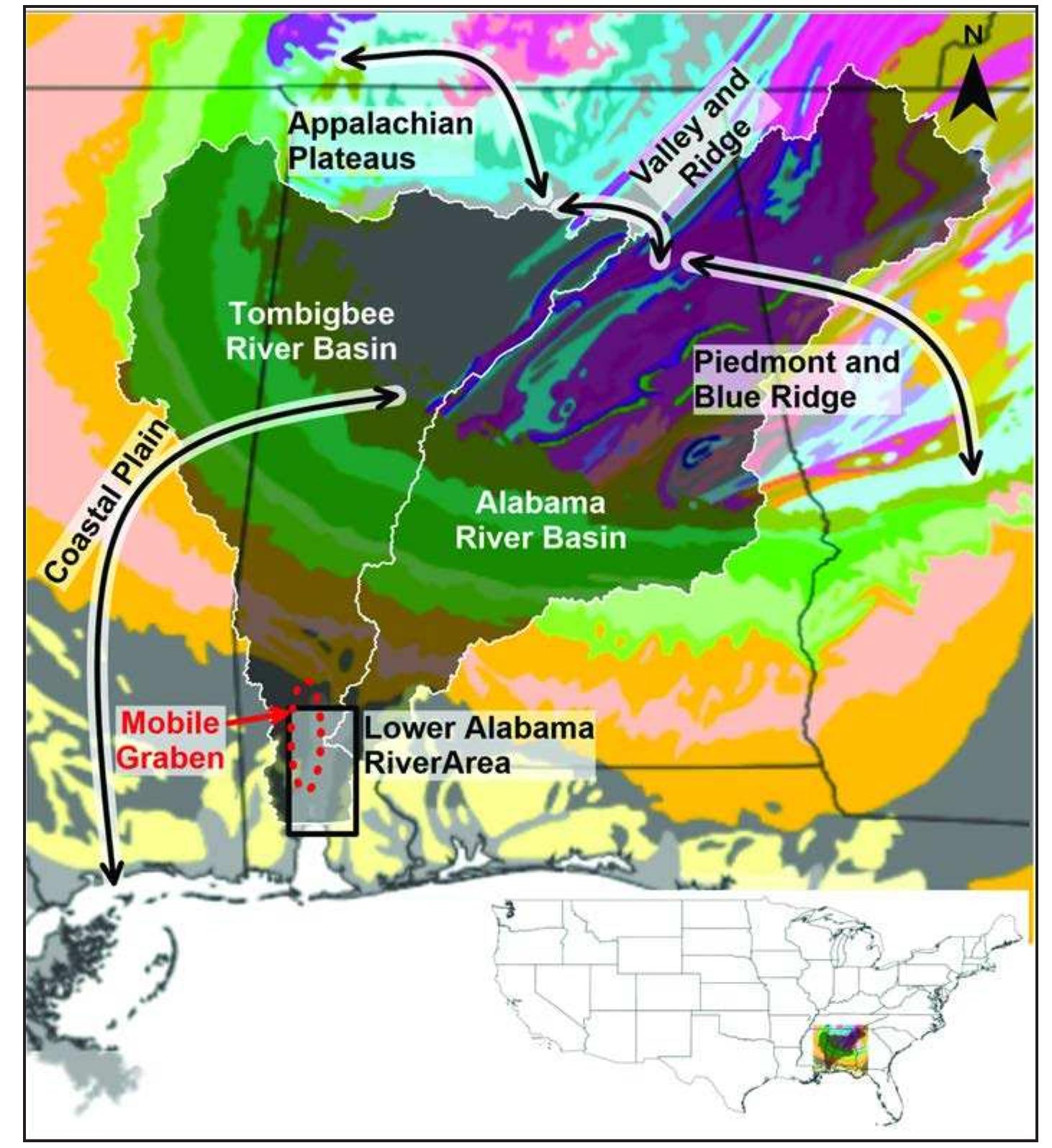 -1. geologic map showing the different geologic provinces