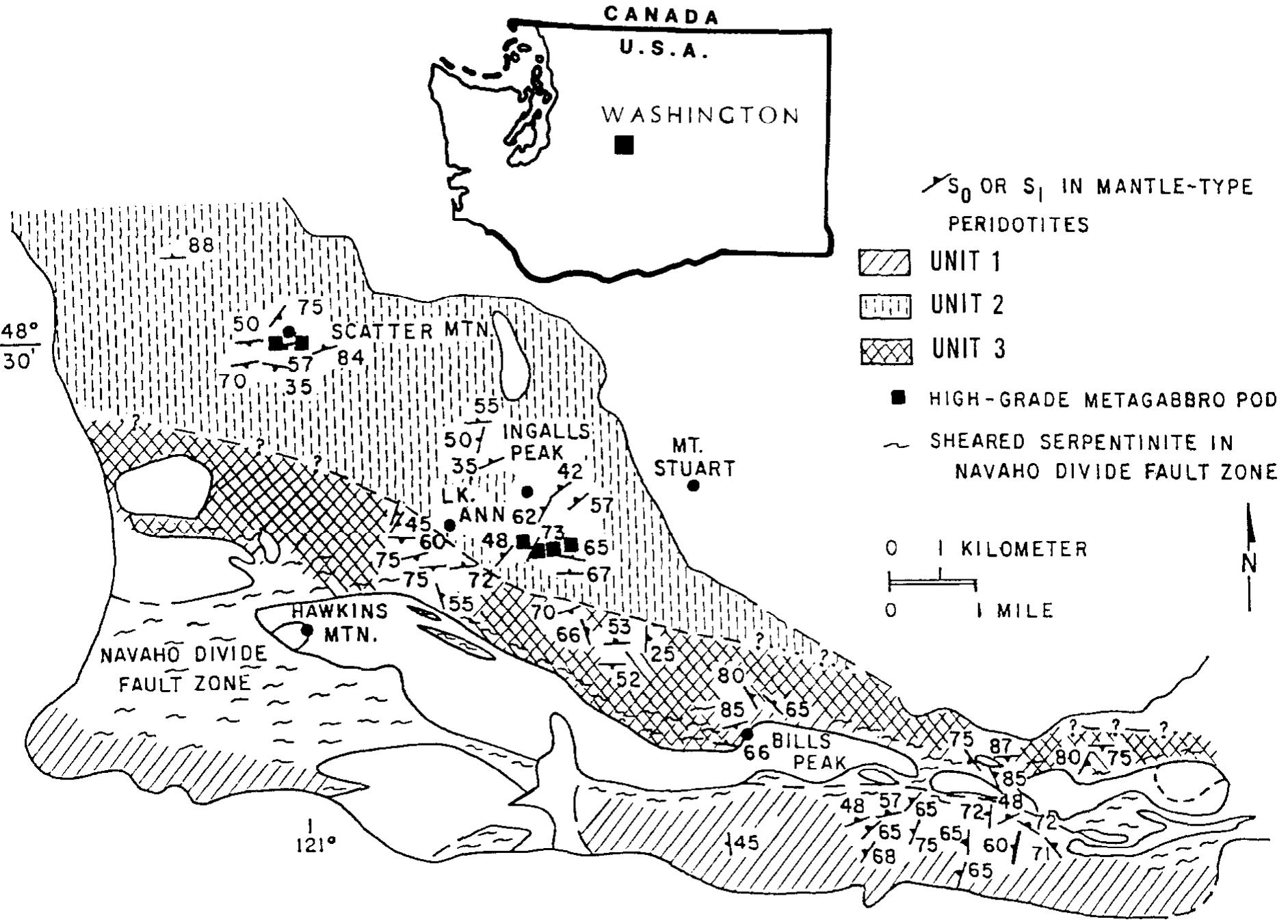 Simplified map of ultramafic units in the ingalls complex.