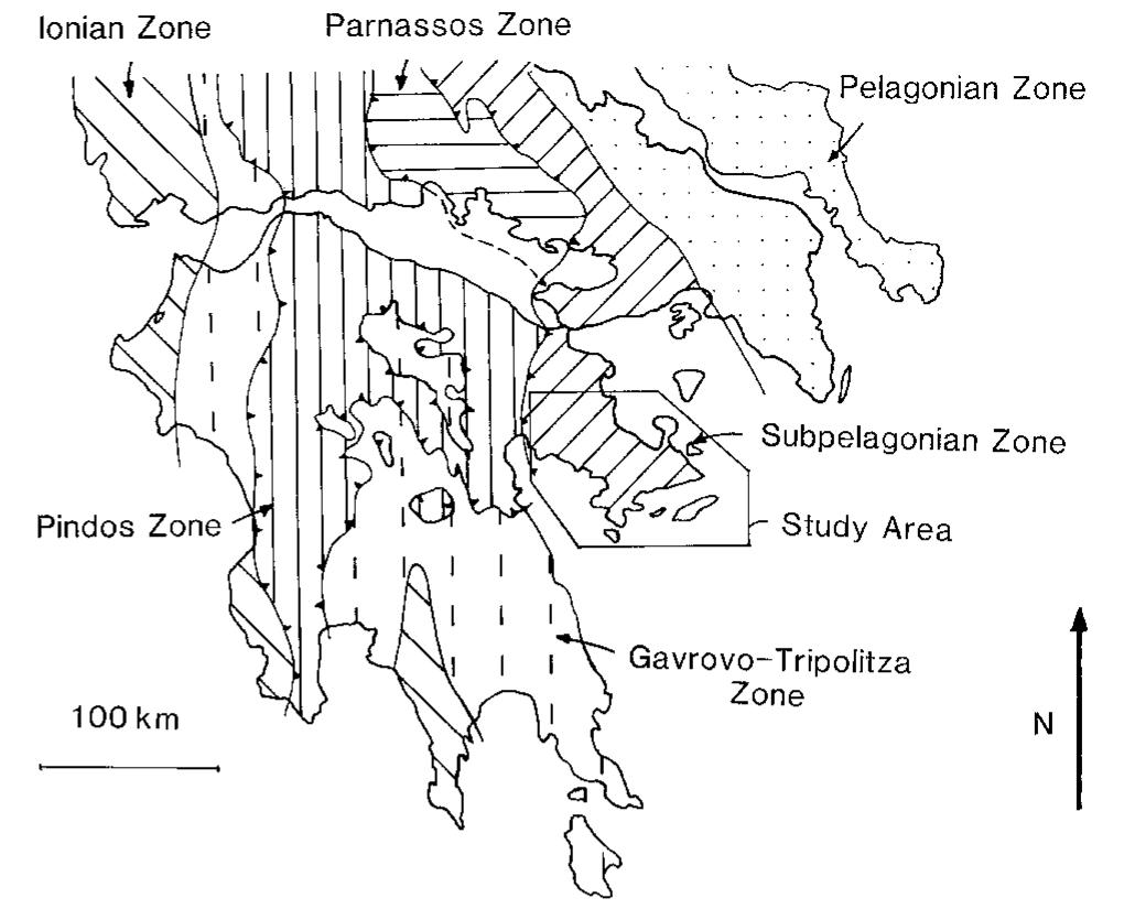 Tectonic map of southern greece showing the study area at