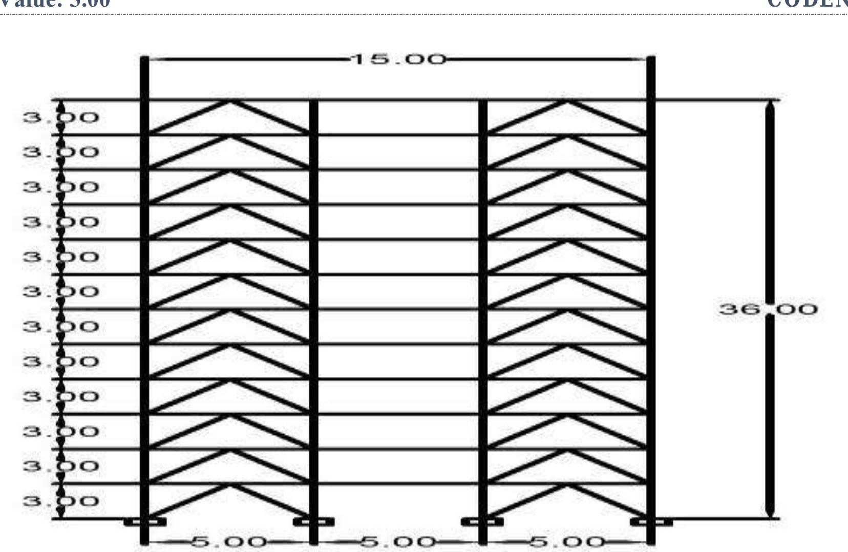 Elevation of 12 storey building with inverted v-bracing in