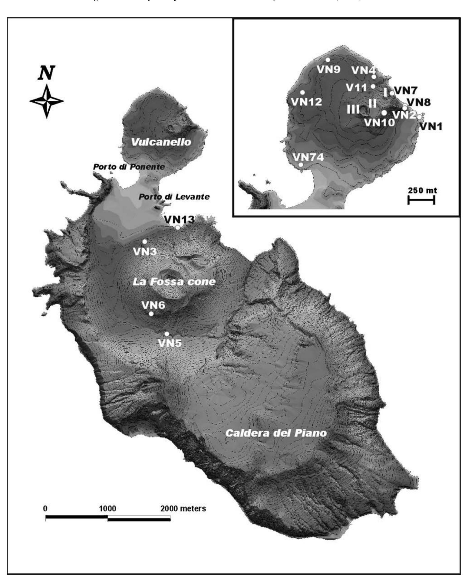 Schematic map of the vulcano island with indication of the
