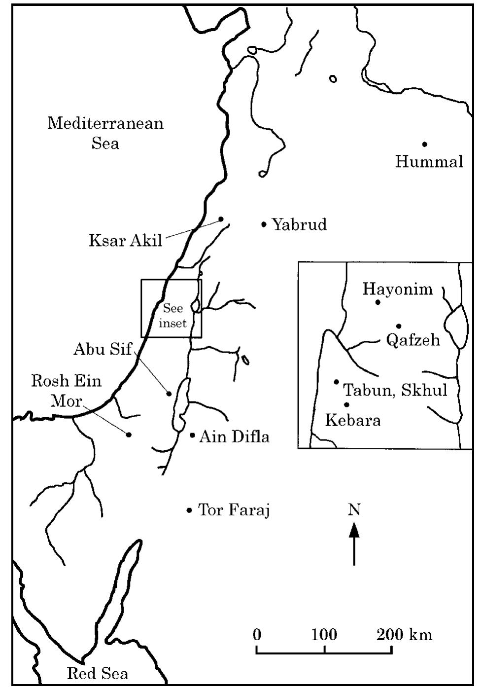 Map of the levant showing the locations of archaeological